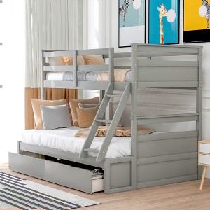 Xiyuyeu Twin Over Twin Bunk Bed With Safety Guardrail And Built-in Ladder,solid Rubber Wooden ...