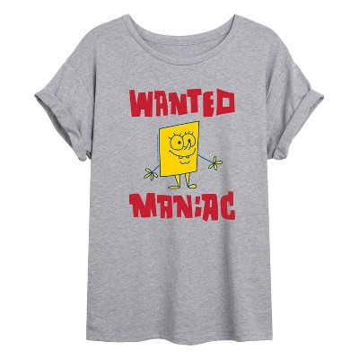 Women's - SpongeBob SquarePants - Wanted Maniac Oversized Graphic T ...