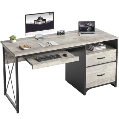 Bestier 55 Inch Industrial Office Computer Desk With Storage Walnut ...