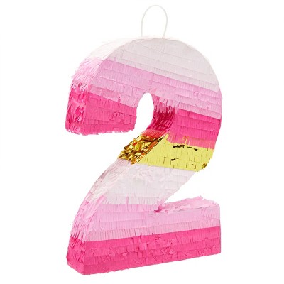Blue Panda Small Pink Gold Foil Number 2 Pinata For Kids 2nd Birthday ...