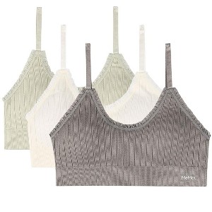 Memoi 3 Pack Women's Seamless Ribbed Ruffle-Trim Tag-Free Padded Bras ...