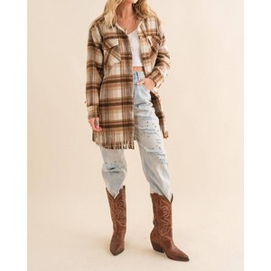 Women's Plaid Fringe Shacket - Blue B : Target