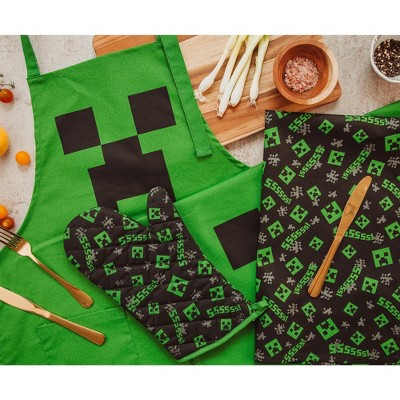 Ukonic Minecraft Green Creeper Kitchen Set | Apron, Oven Mitt, Dish ...