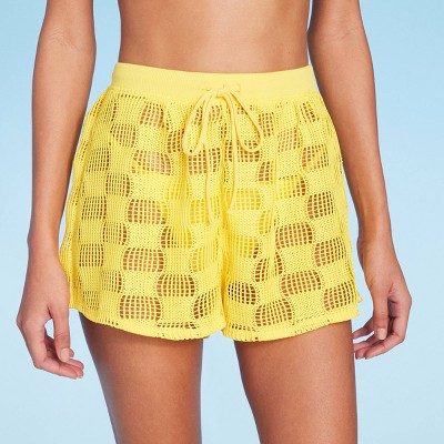 Women's Open Weave Crochet Cover Up Shorts - Wild Fable™ Yellow Xl : Target