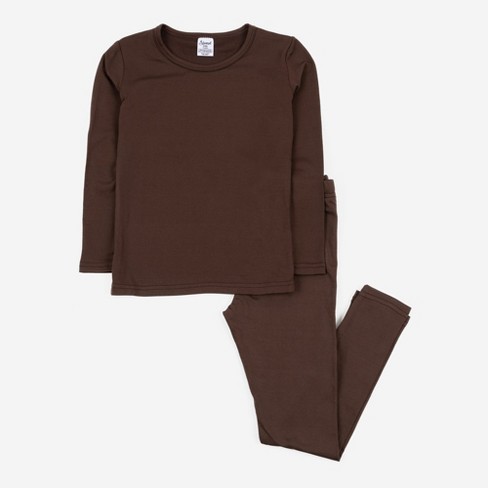 Leveret Kids Two Piece Thermal Pajamas Solid Brown 10 Year : Target