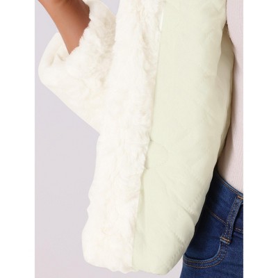 Allegra K Women's Faux Fur Fluffy Collar Cropped Winter Warm Outwear ...