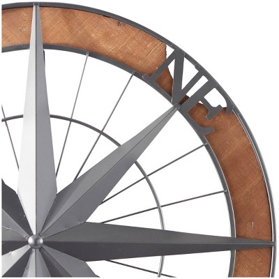 Metal Nautical Compass Wall Decor With Wood Frame Gray - Olivia & May ...