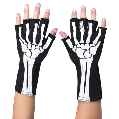 Halloweencostumes.com Kid's Fingerless Skeleton Gloves, Black/white ...