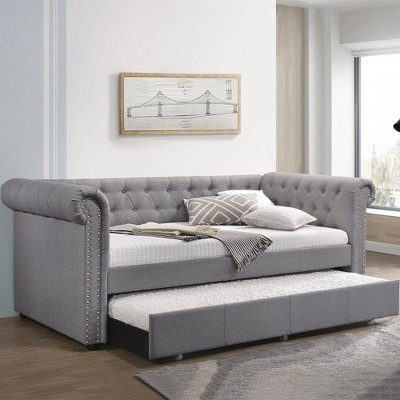 Full Daybed Justice Bed Smoke Gray Fabric - Acme Furniture : Target