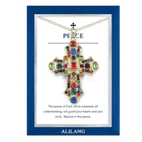 Alilang Gold Tone Stained Glass Rhinestone Patonce Cross Necklace With ...