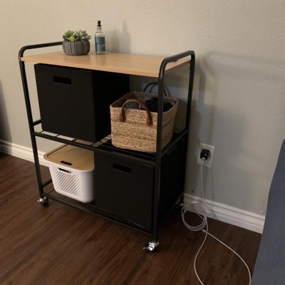 Storage Cart Black Metal With Natural Wood - Brightroom™ : Target