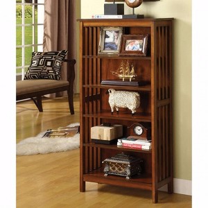 5 Tier Wooden Media Shelf with Slatted Side Panels, Oak Brown : Target