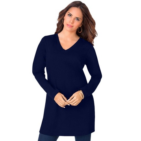 Roaman's Women's Plus Size Long-sleeve V-neck Ultimate Tunic - 2x, Navy ...
