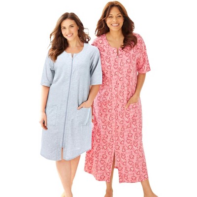 Dreams & Co. Women's Plus Size Petite Long French Terry Zip-front Robe ...