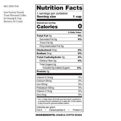 Java Factory French Toast Flavored Coffee for Keurig K Cup Brewers, 40 ...