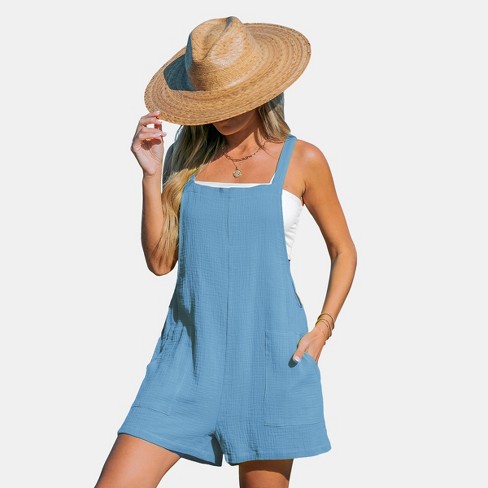 Women's Square Neck Wide Leg Romper - Cupshe-xl-light Blue : Target