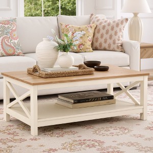 Captiva Designs Farmhouse Coffee Table with Storage Shelf for Living ...