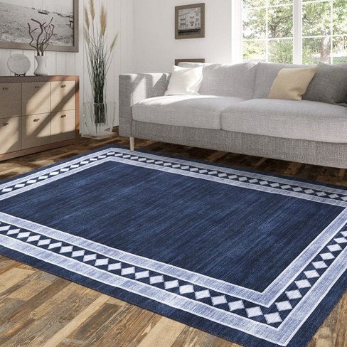 Area Rug Solid Bordered Rug Modern Geometric Boho Rug, 5' X 7' Blue ...