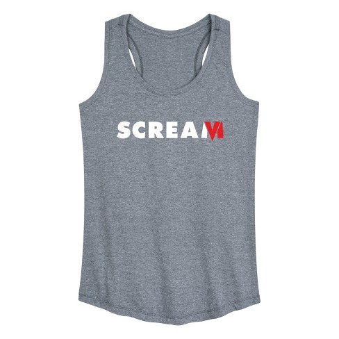 Women's Scream Red And White Logo Graphic Racerback Tank - Heather Grey ...