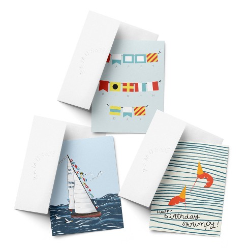 Birthday Assorted Greeting Card Pack (3ct) "nautical, Shrimp, Boat" By ...