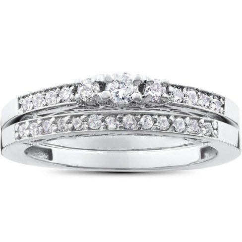 Pompeii3 1/2ct 3 Stone Engagement Wedding Ring Set 14k White Gold : Target
