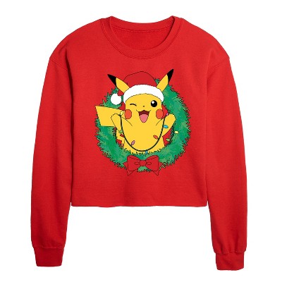 Pokémon Pikachu Lights Wreath Cropped Long Sleeve Crew Neck Sweatshirt ...