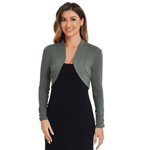 Allegra K Women's Elegant Bolero Ruched Long Sleeve Open Front Cropped ...