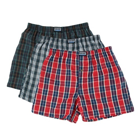 Knocker Men's Plaid Boxer Shorts (3 Pack), Large, Assorted : Target