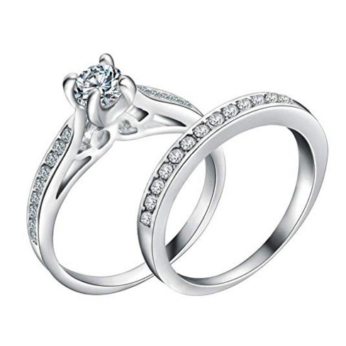 Maya's Grace Women's Cz Crystal Engagement And Wedding Ring Set, 2 ...