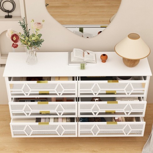 Hitow 6 Drawer Mirrored Chest Of Drawers Dresser White : Target