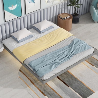 Floating Metal Bed Frame, Heavy Duty Modern Platform With Smart Led ...