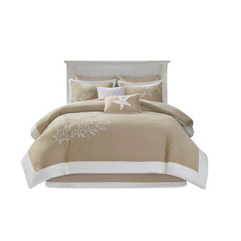 Livn Co. 6 Piece Embroidered Coral Motif Comforter Set, Khaki - King ...