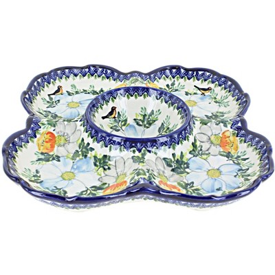 Blue Rose Polish Pottery Goldfinch Chip & Dip Plate : Target