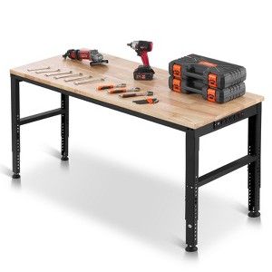 Adjustable Workbench with Power Outlets Heavy Duty 61 x 20 in Garage ...