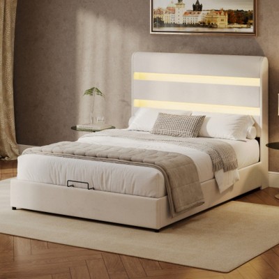 Upholstered Platform King Size Hydraulic Storage Bed, Lift Up Storage ...