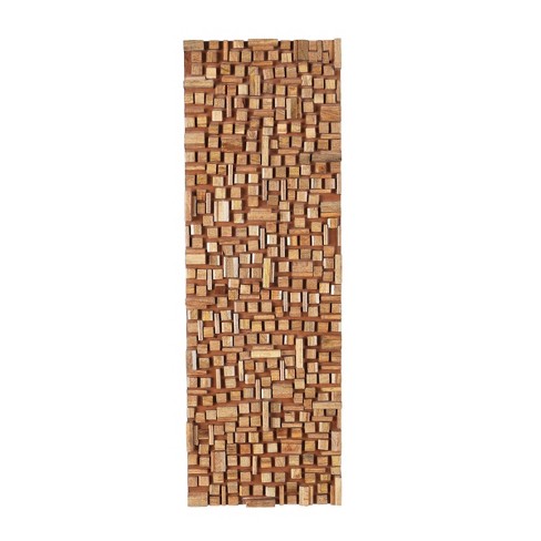 48"x16" Mango Wood Abstract Handmade Geometric Block Panel Wall Decor ...