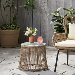 Outdoor Coffee Table, Patio Bohemia Side Table With Tempered Glass ...