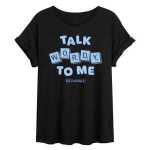 Women's - Scrabble - Talk Wordy To Me Blue Oversized Graphic T-Shirt ...