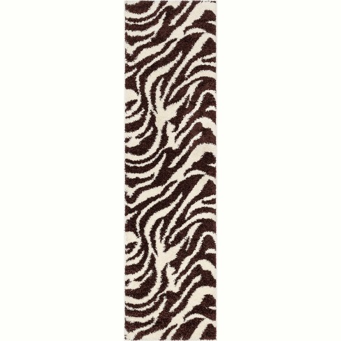 Modern Animal Print (2'7" X 9'10") Runner Rug Shag Zebra Brown Ivory ...