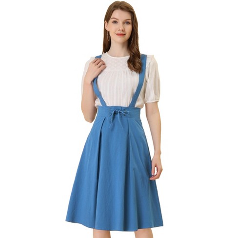 Allegra K Women's High Waist Overall Corset Skater Suspender Dresses ...