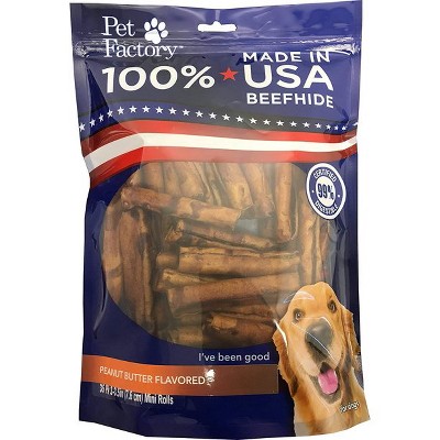 Pet Factory Made In Usa Beefhide Bones Peanut Butter Flavored - 4", 24 ...