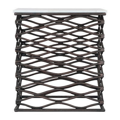 HomeStock 22 in.H Side Table - White Marble Top & Antique Bronze Base ...