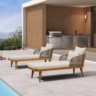 PURPLE LEAF Wicker Arm Outdoor Chaise Lounge with Thick Cushion, Pillow ...