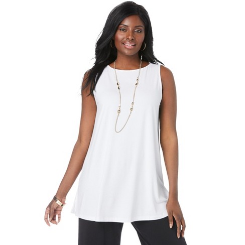 Jessica London Women's Plus Size Stretch Knit Tunic Tank - 12, White ...