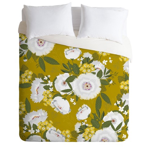 Deny Designs King Eta Abolina Fleurette Midday Duvet Set Yellow ...