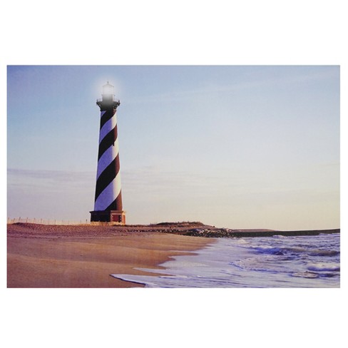 Northlight Led Lighted Lighthouse Seaside Beach Scene Canvas Wall Art ...
