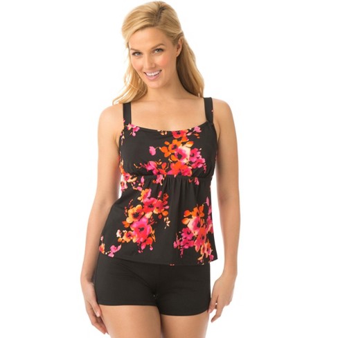 Swimsuits For All Women's Plus Size Flared Tankini Top - 26, Chic Leaf ...
