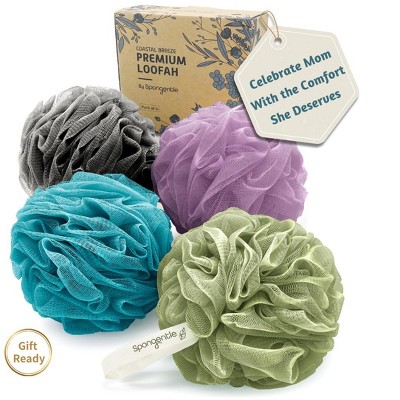 Spongentle Premium Loofah Bath Sponge, Beautiful Color, Pack of 4 : Target