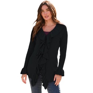 Roaman's Plus Size V-Neck Ruffle Trim Tie-Front Cardigan : Target