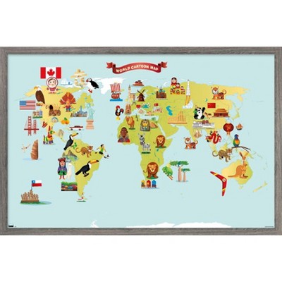Trends International Map - World 2022 Framed Wall Poster Prints ...